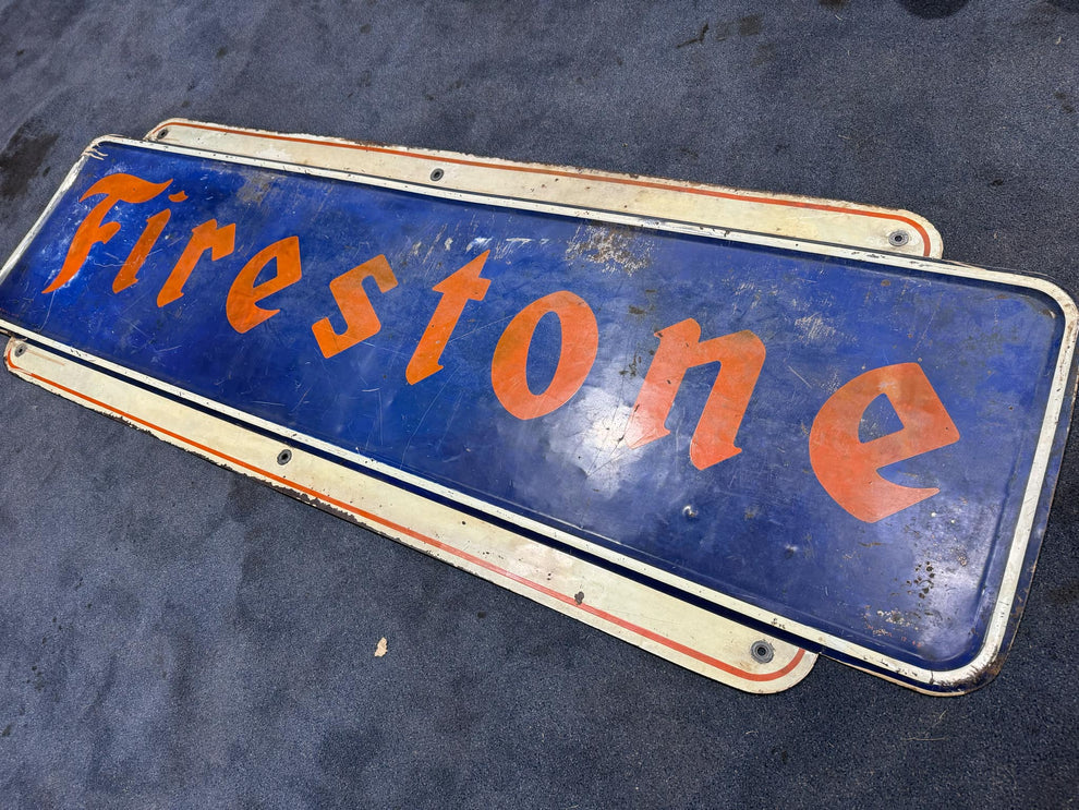 1948 FIRESTONE METAL DEALER SIGN 6X2FT – Huggys Speedshop