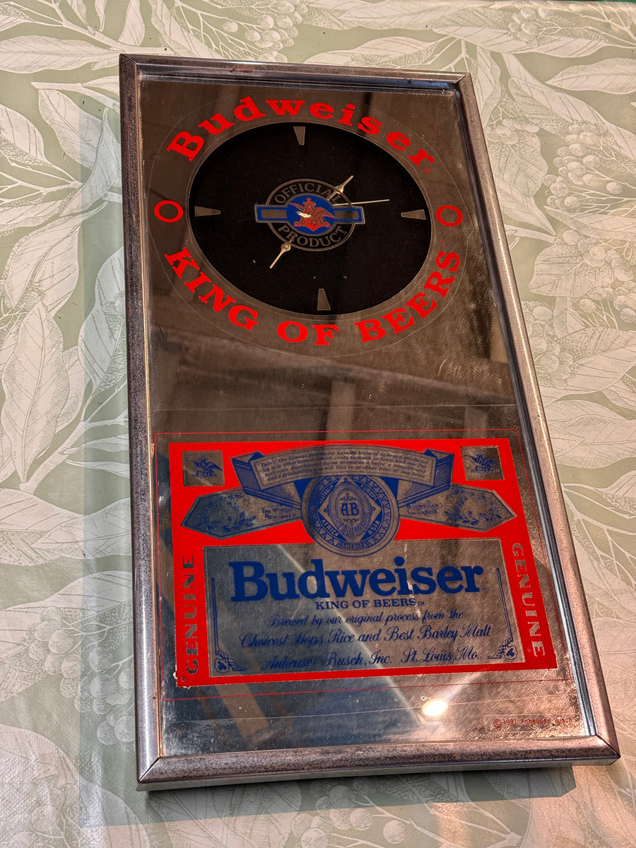 VINTAGE BUDWEISER KING OF BEERS MIRROR CLOCK – Huggys Speedshop